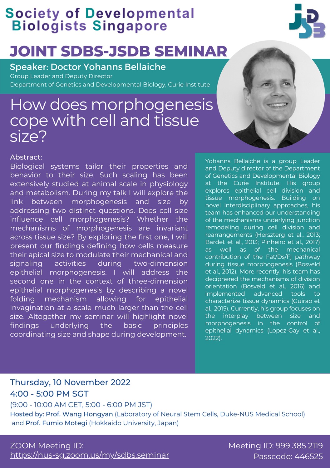 JOINT SDBS-JSDB SEMINAR Speaker: Dr. Yohanns Bellaiche